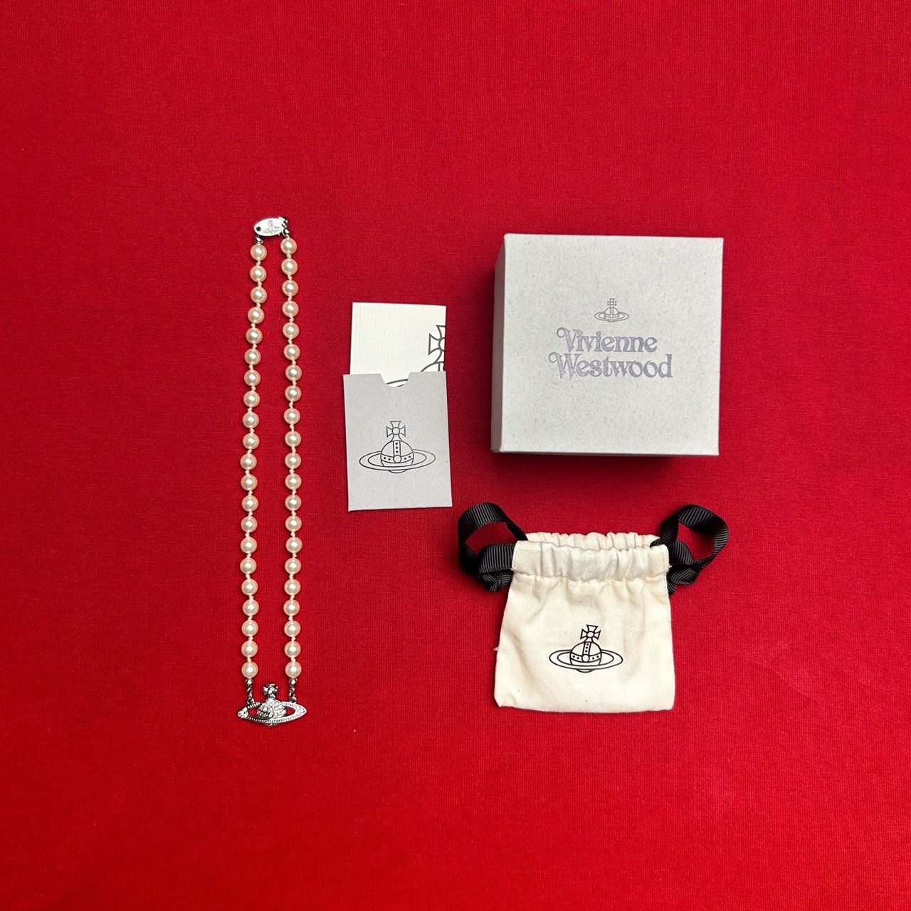 Vivienne Westwood Vivienne Westwood Mini Bas Relief Pearl Choker Silver ...