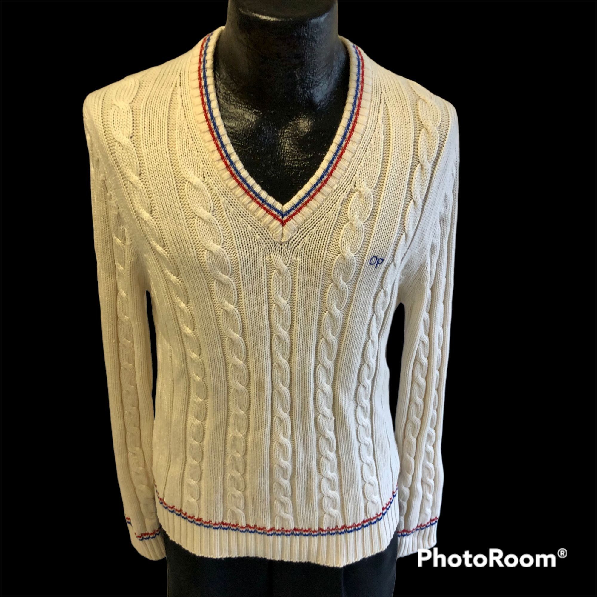 Ocean Pacific 80's Ocean Pacific V-Neck OP Logo CABLE KNIT RINGER ...