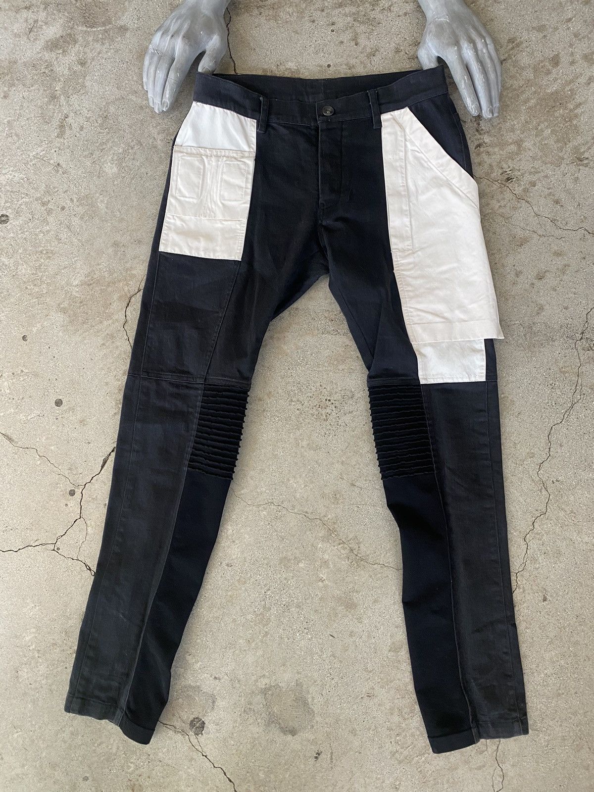 Rick Owens ARCHIVE RICK OWENS DENIM AND STRETCH PANELED FITTED PANTS | Grailed