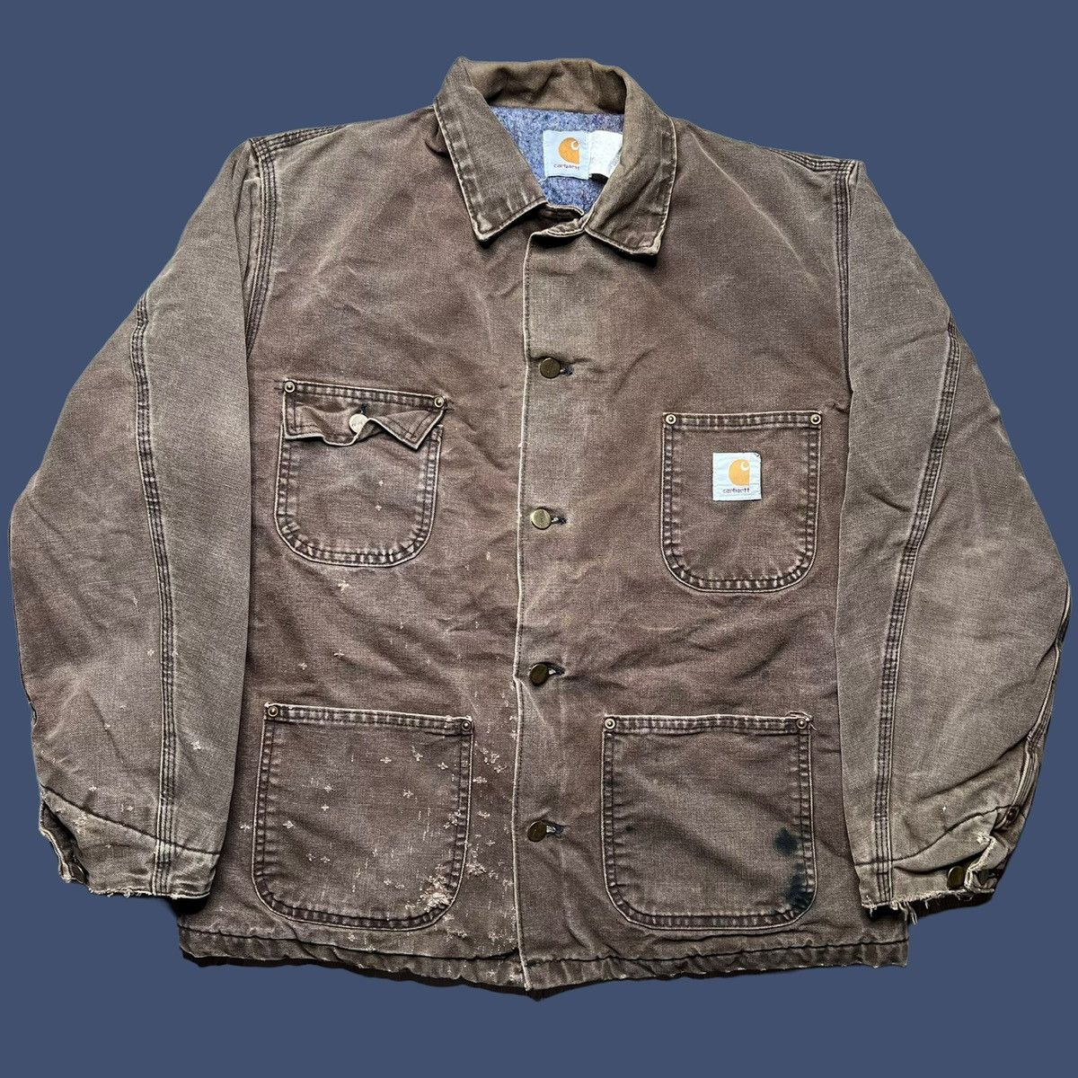 Vintage Vtg 80s Carhartt Brown Earth Tone Blanket Lined Chore Jacket ...