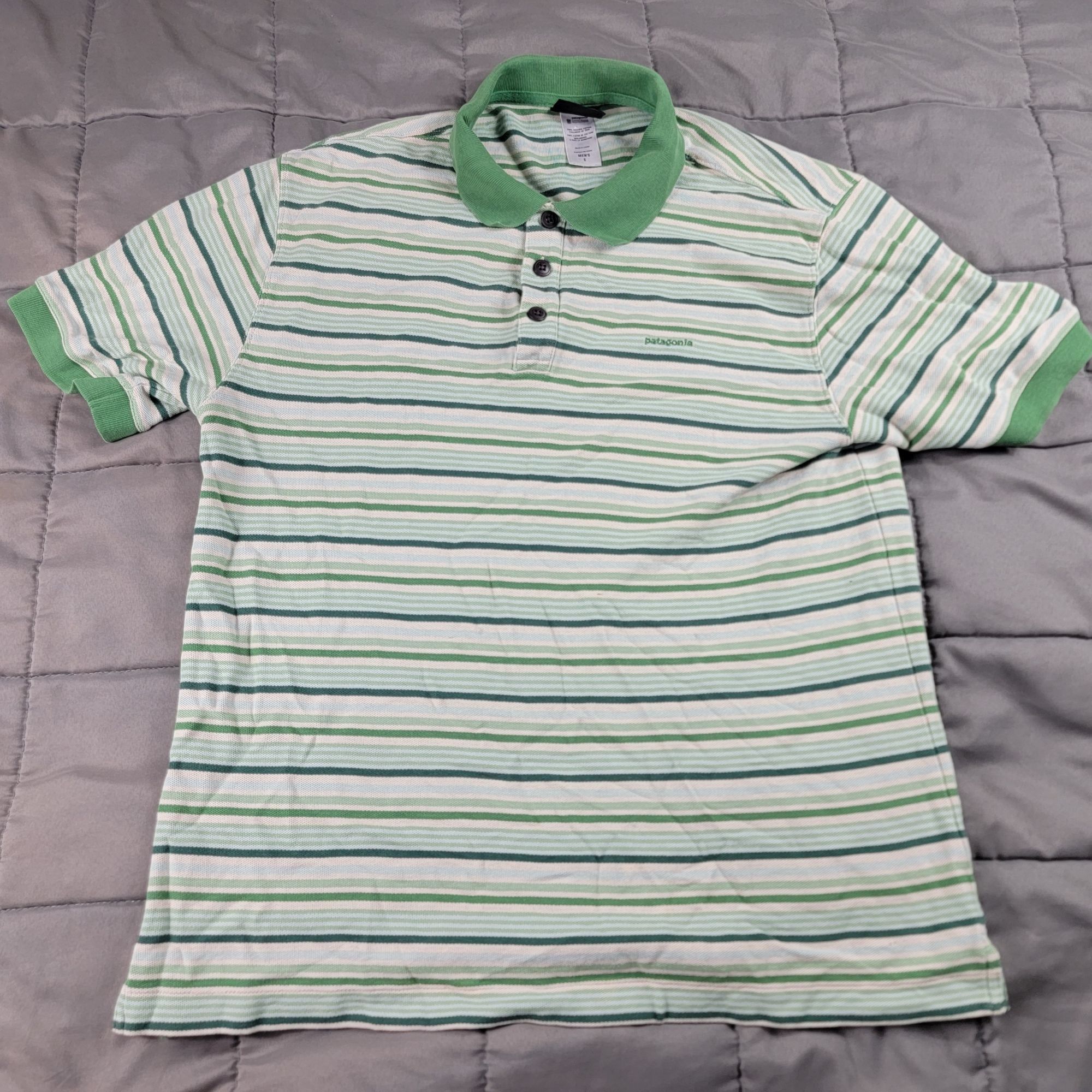 Patagonia Patagonia Mens Small Polo Shirt Green Stripped Organic Cotto ...