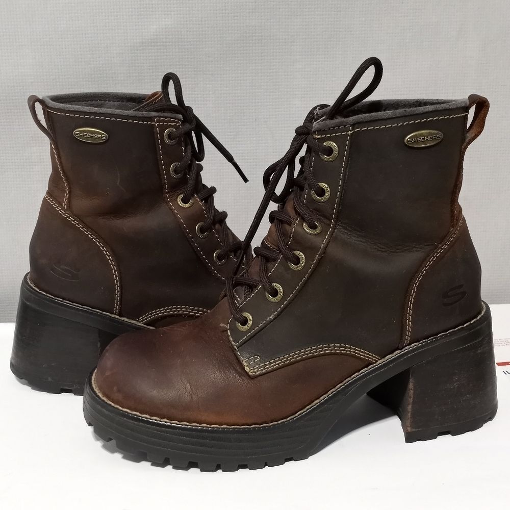 Skechers Vintage Skechers Chunky Platform Heel Combat Boots Lace Up Y ...