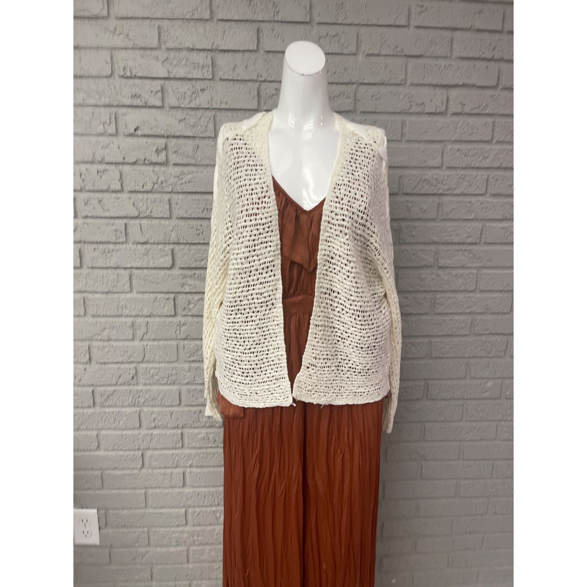 Other Rewind Ivory Open Front Open Knit Lace-Up Sleeve Cardigan | Grailed