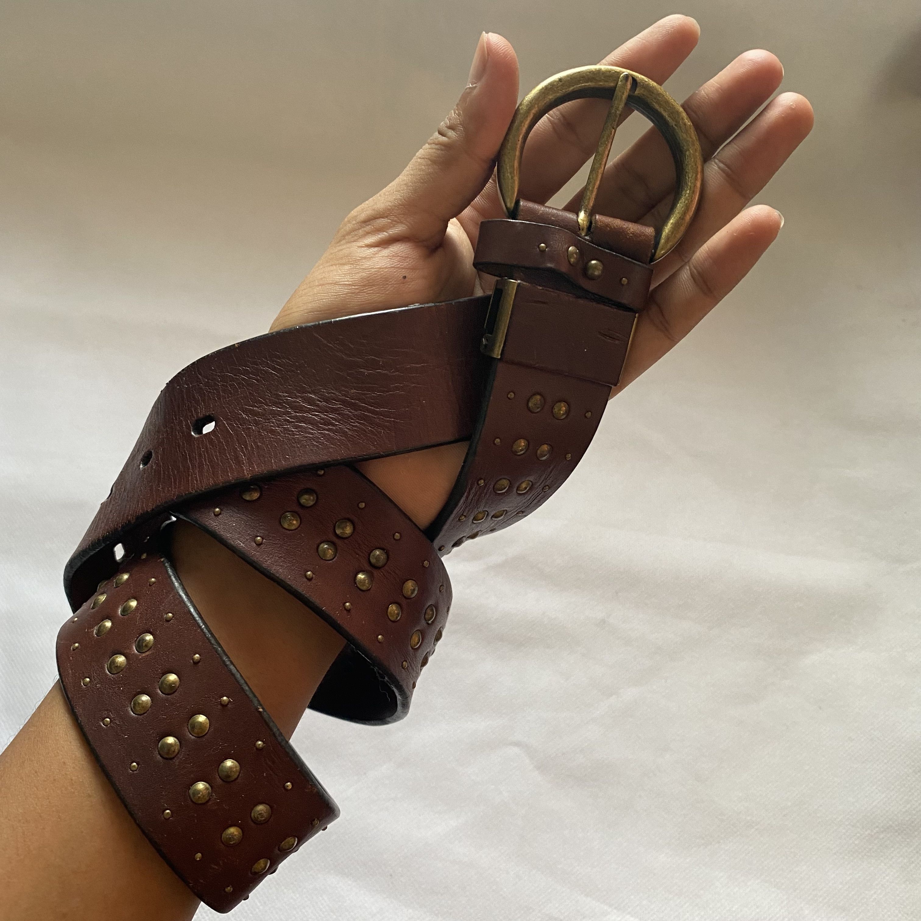 Avant Garde × Genuine Leather × Other Brown leather big buckle belt ...