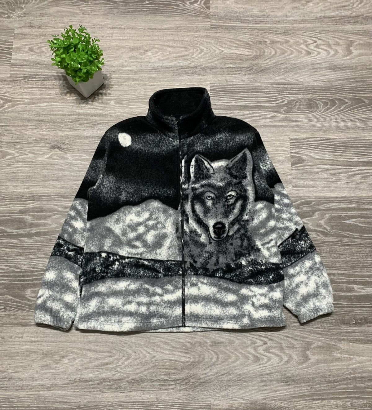 Vintage Wolves Sherpa vintage all over print fleece zip jacket | Grailed