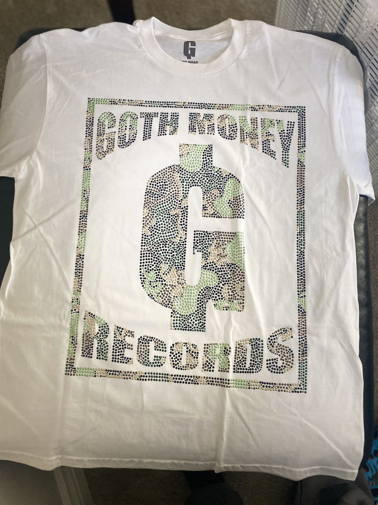 Goth Money Goth Money Records Camo Studded Logo White Tee Large | Grailed