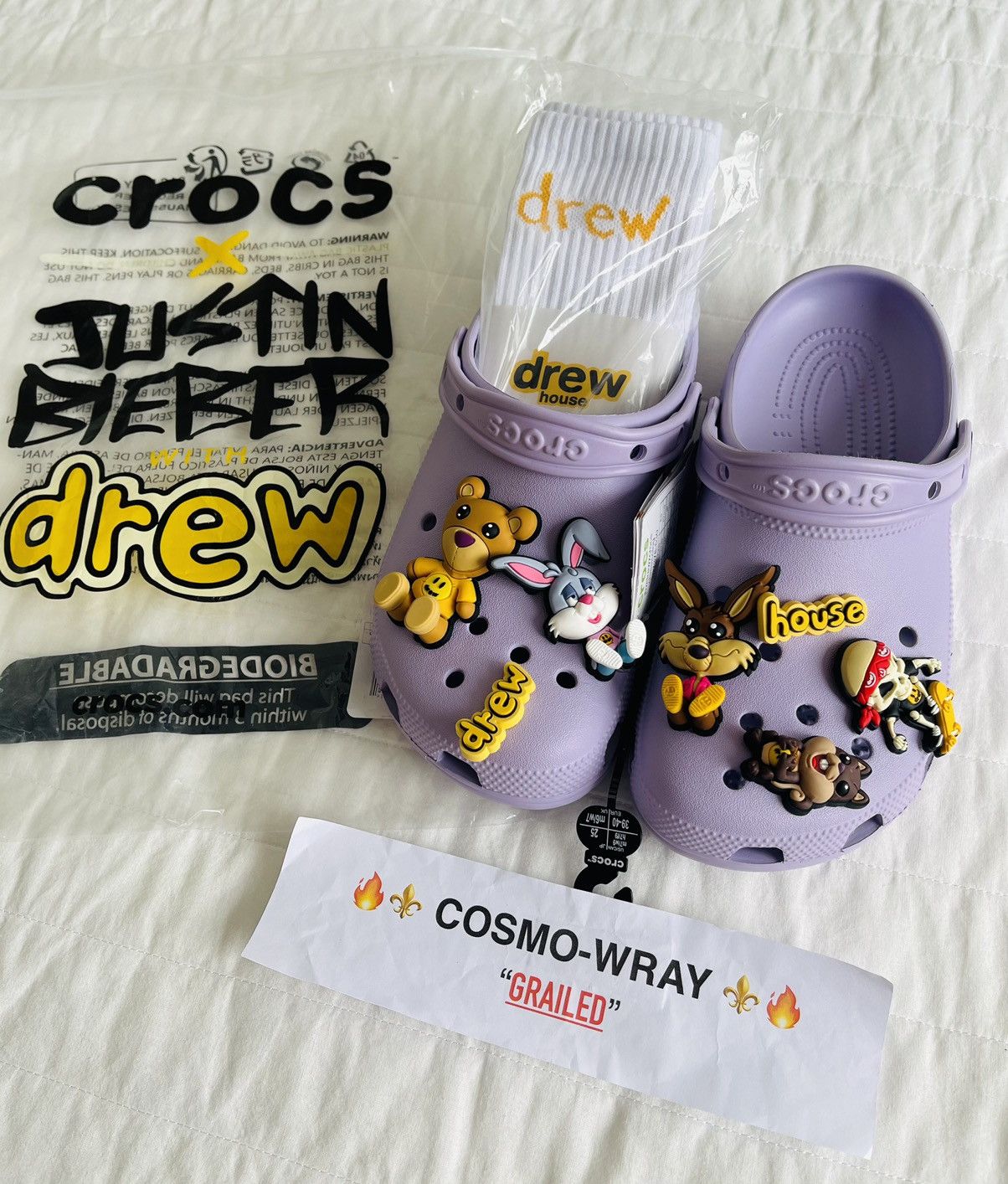 Crocs × Drew House × Justin Bieber Drew House Lavender Crocs- Size: M7 ...