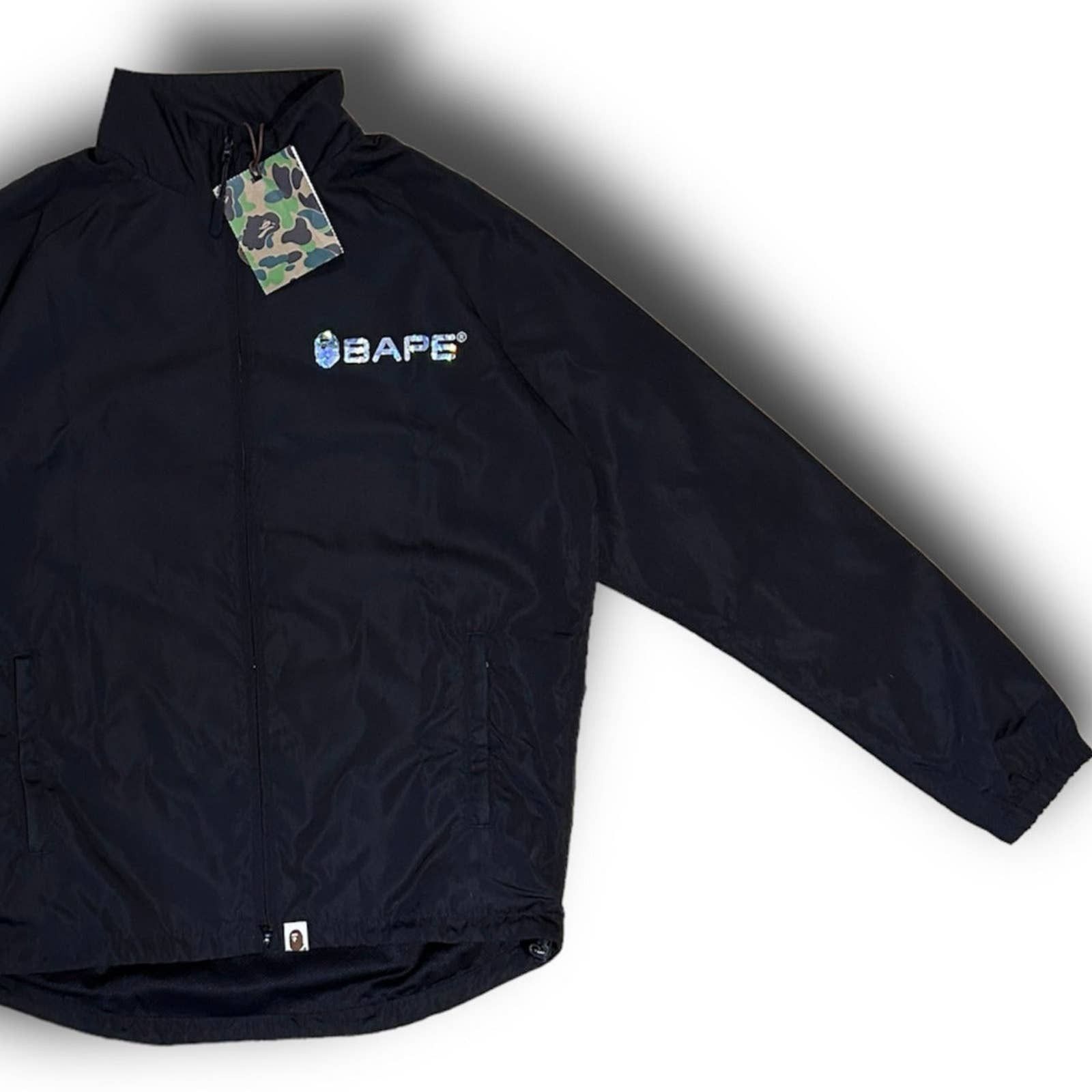Bape A bathing ape wind breaker/ jacket, black iridescent logo, | Grailed