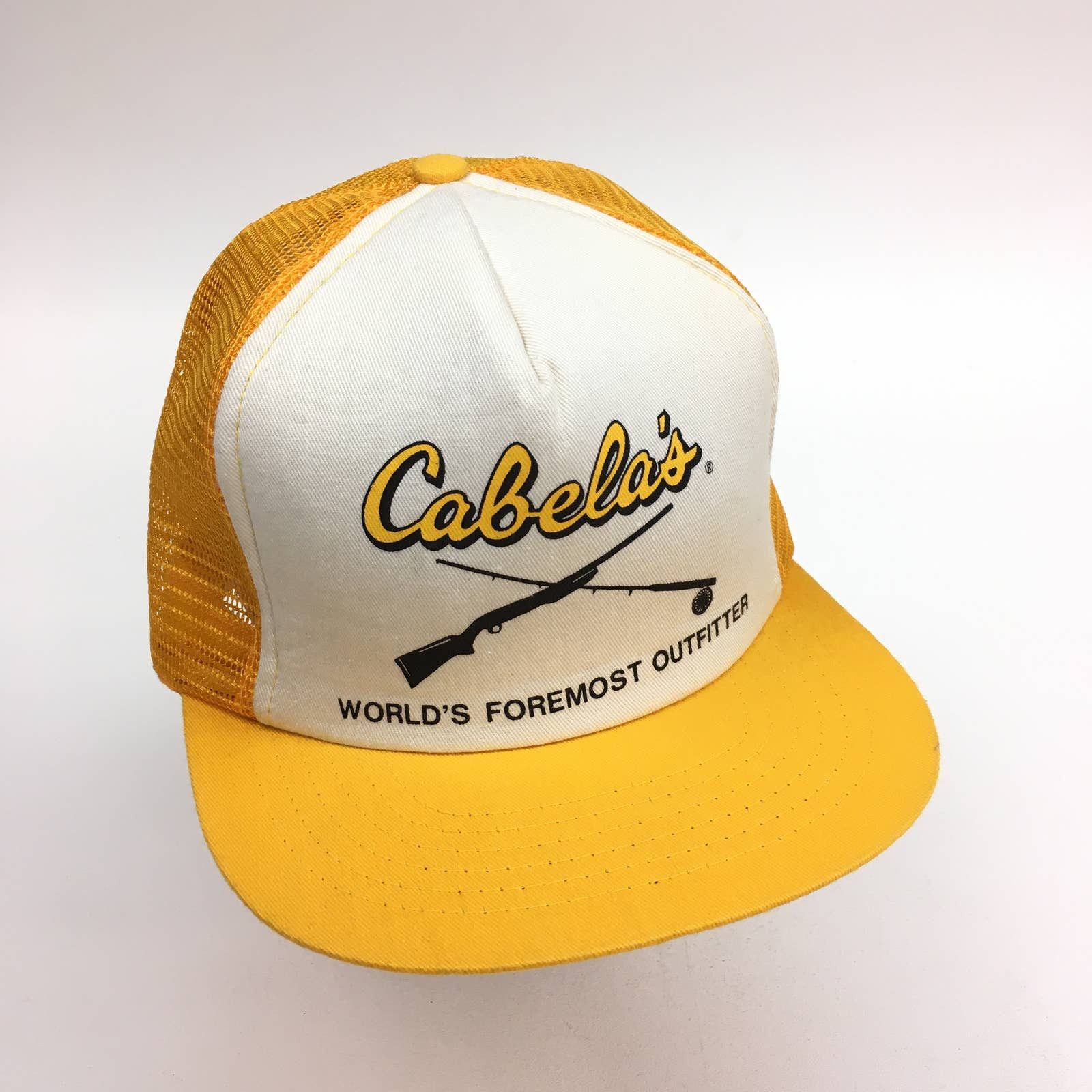 Cabelas 80s Cabelas Trucker Foam Snapback Hat Cap Yellow Fishing | Grailed
