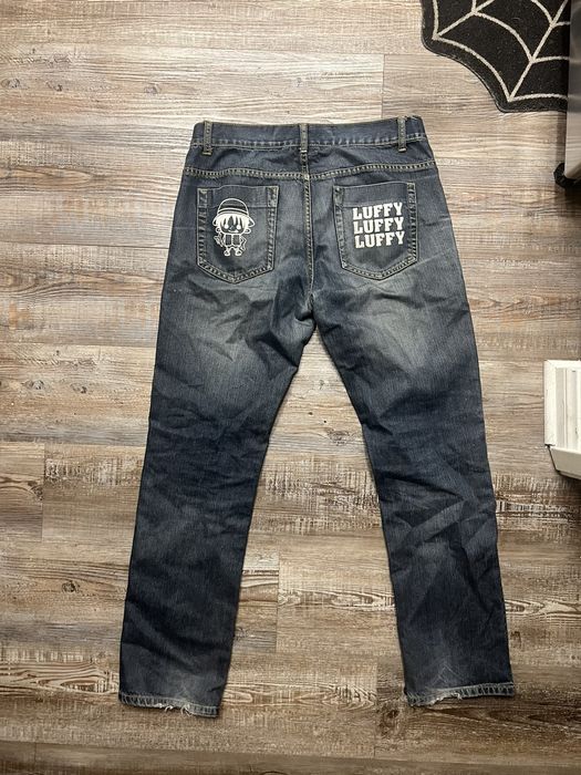 One Piece *RARE* one piece “LUFFY” japanese denim blue jeans | Grailed
