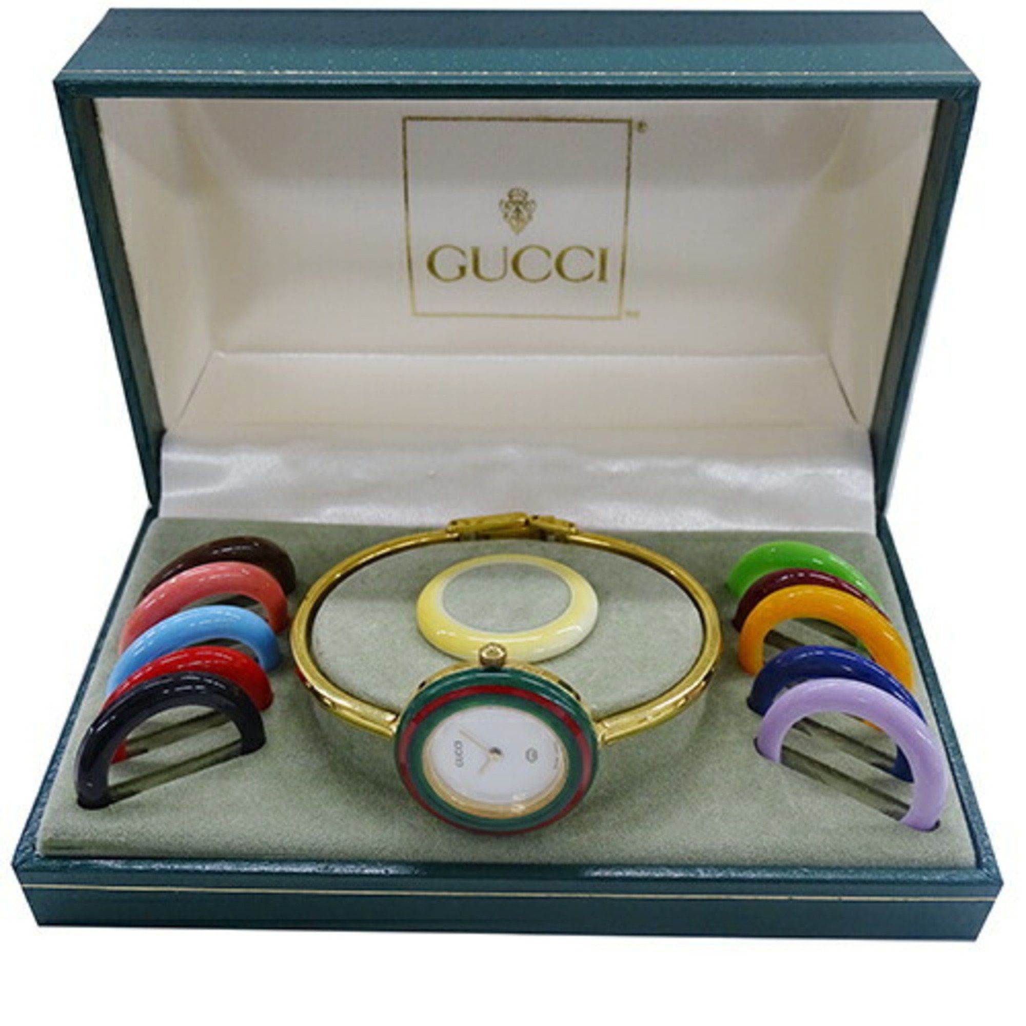 Gucci Gucci Watch Ladies Change Bezel Quartz GP 1100-L 12 Colors Bangle ...