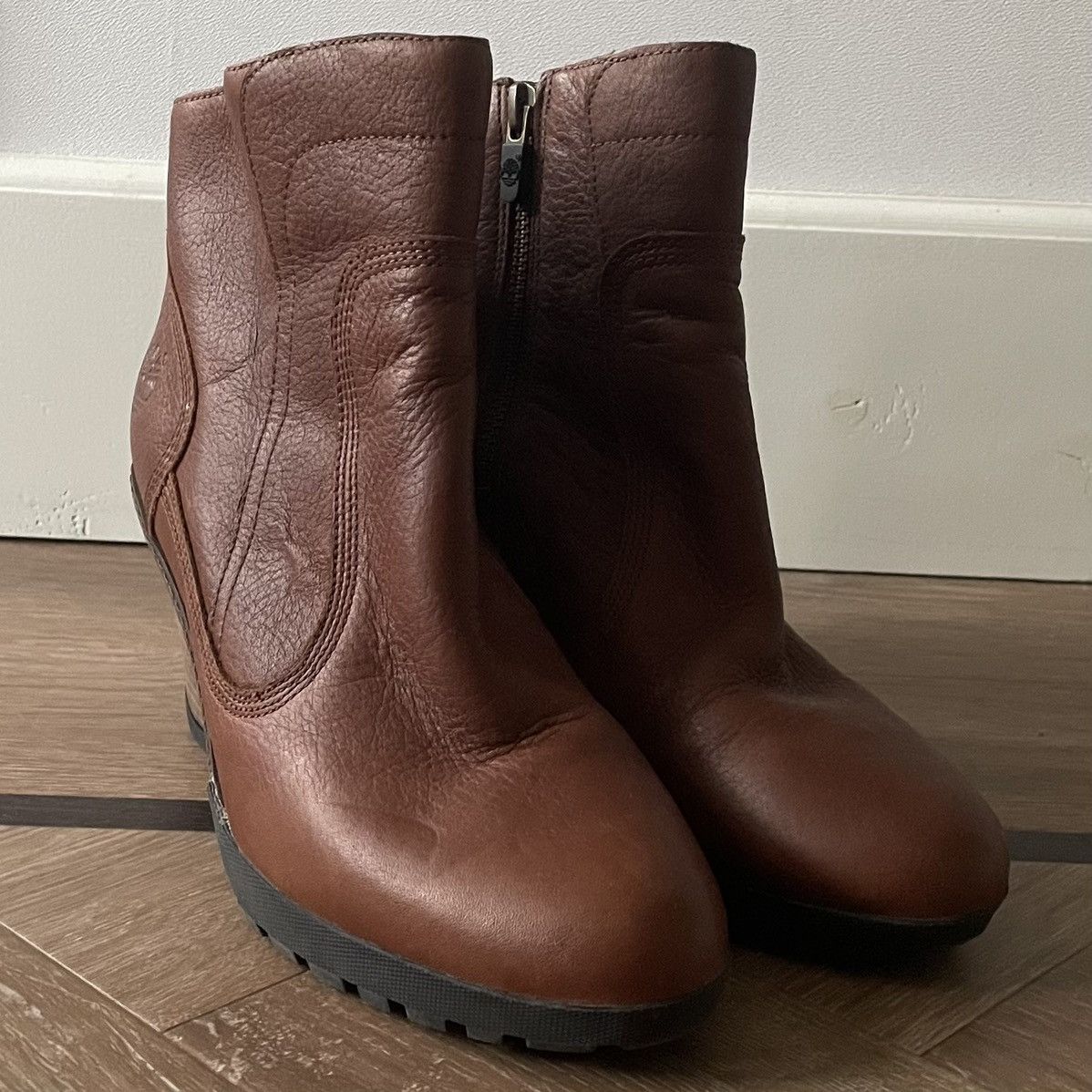 Timberland Brown Leather Timberland Heel Boots | Grailed