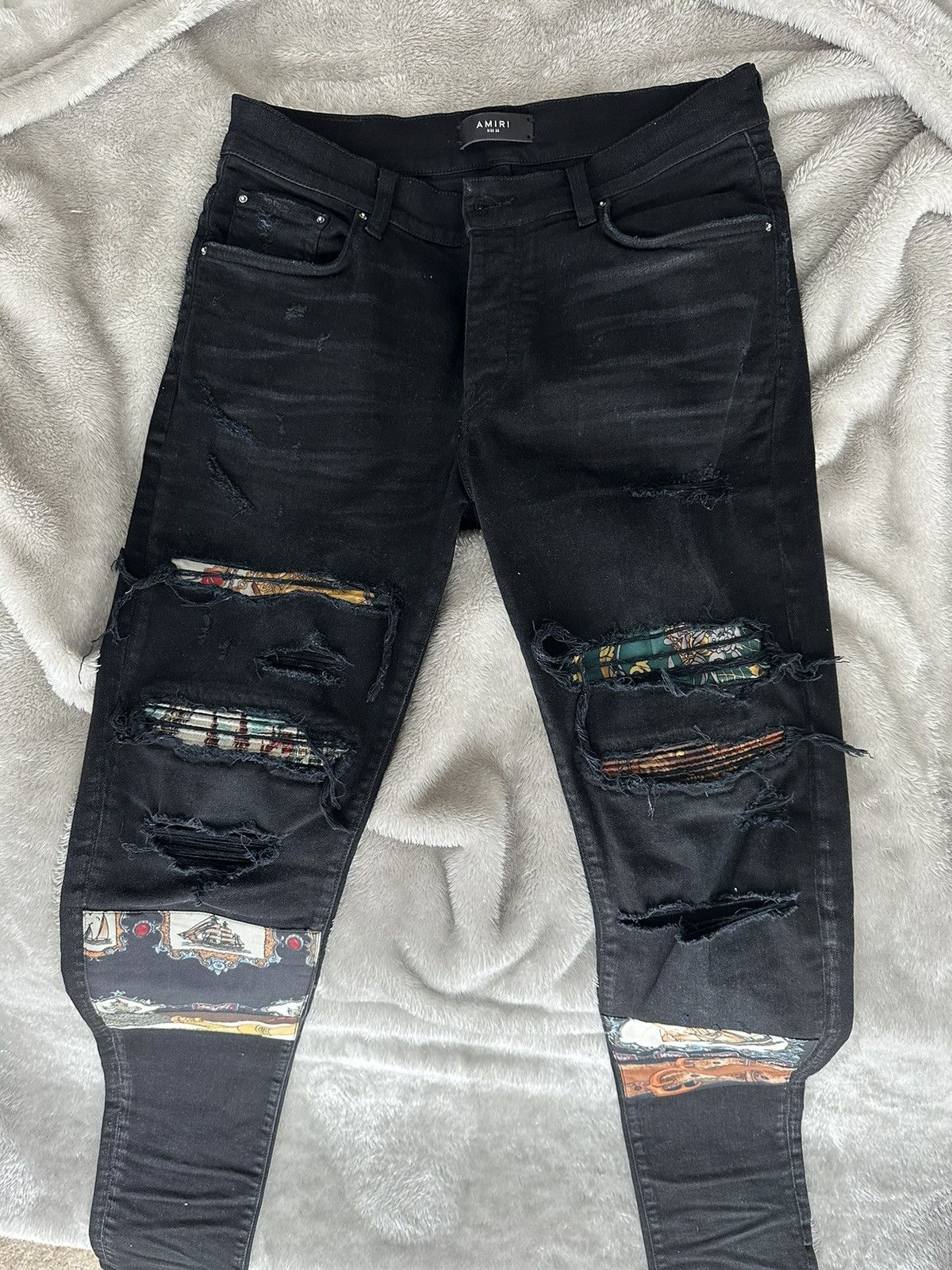 Amiri Amiri scarves art patch jeans | Grailed