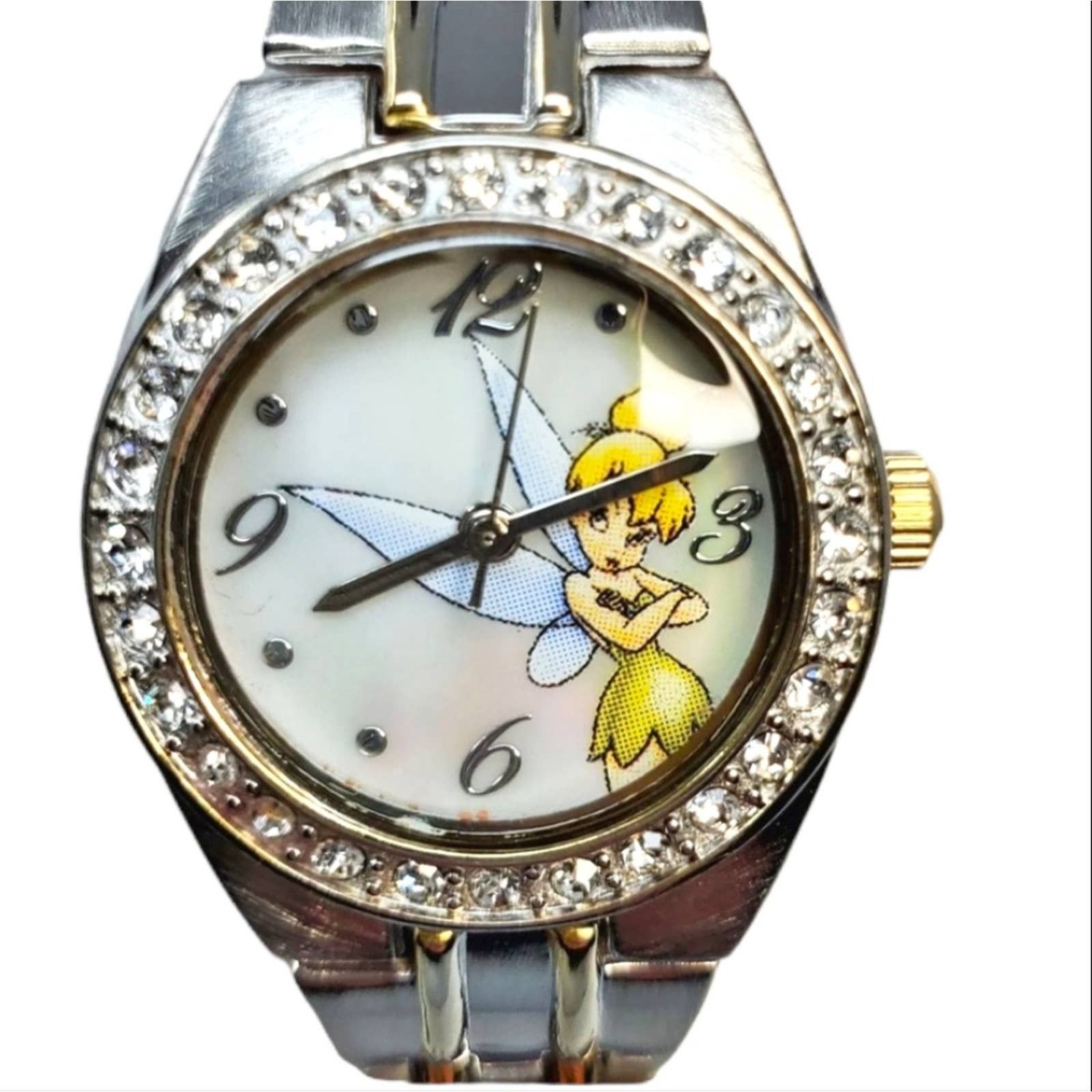 Disney Disney Tinker Bell White Rhinestone Silver Metal Band Watch ...