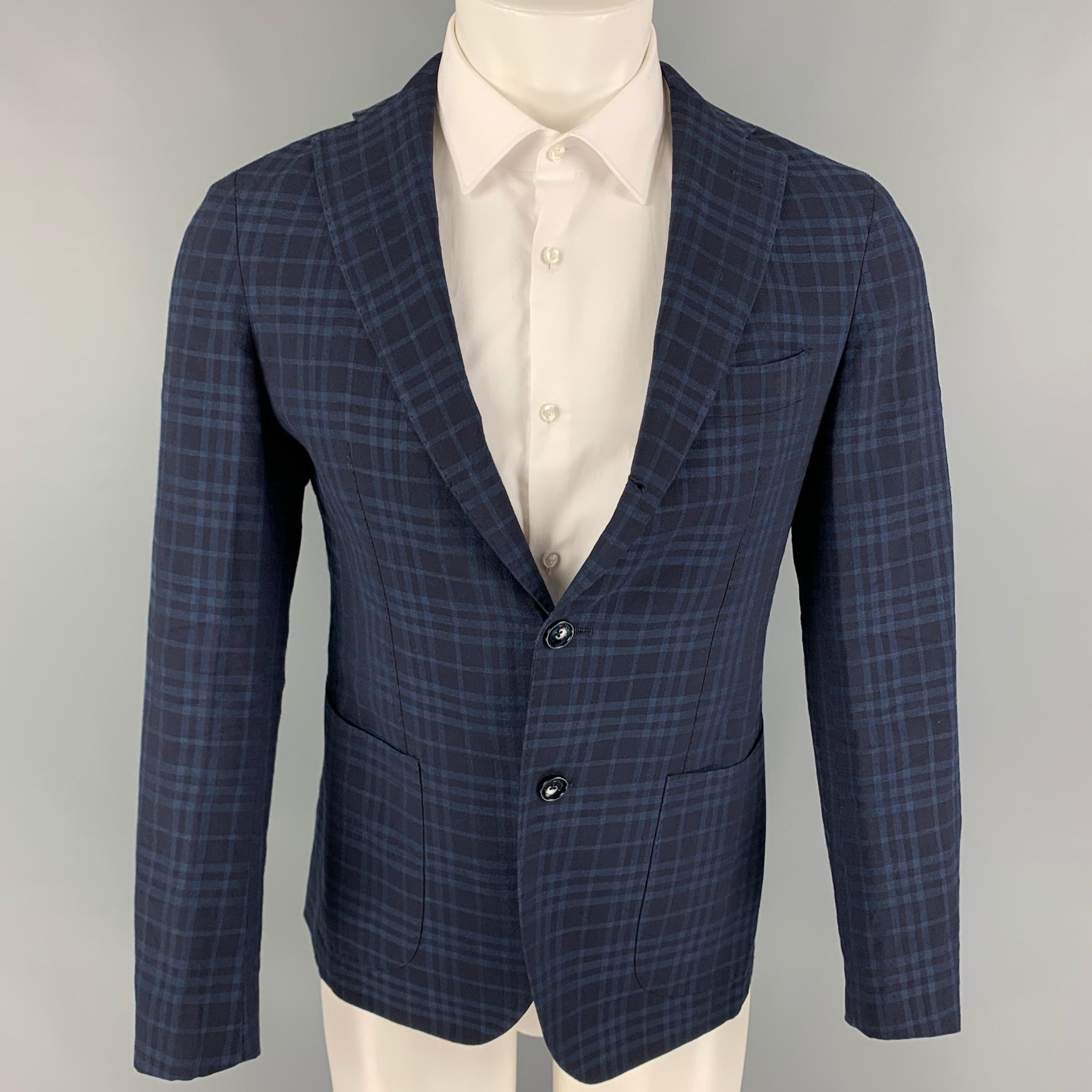 SHIPS FUGATO for Navy Blue Plaid Flax Wool Sport Coat | Grailed
