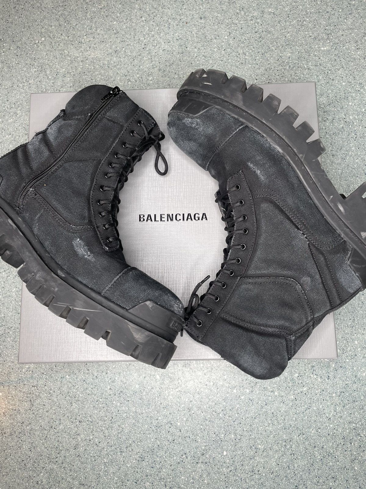 Balenciaga Fall 22 DISTRESSED CANVAS STRIKE BOOTS FADED BLACK | Grailed