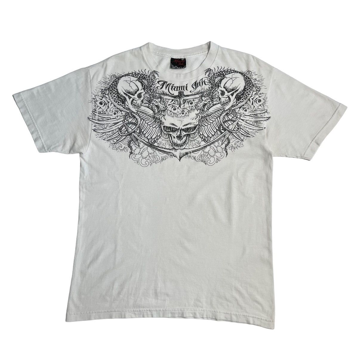 Vintage Miami Ink Skull Wing Cyber Y2K Style T-shirt | Grailed