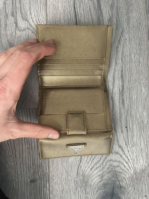 Prada Gold Logo Wallet | Grailed