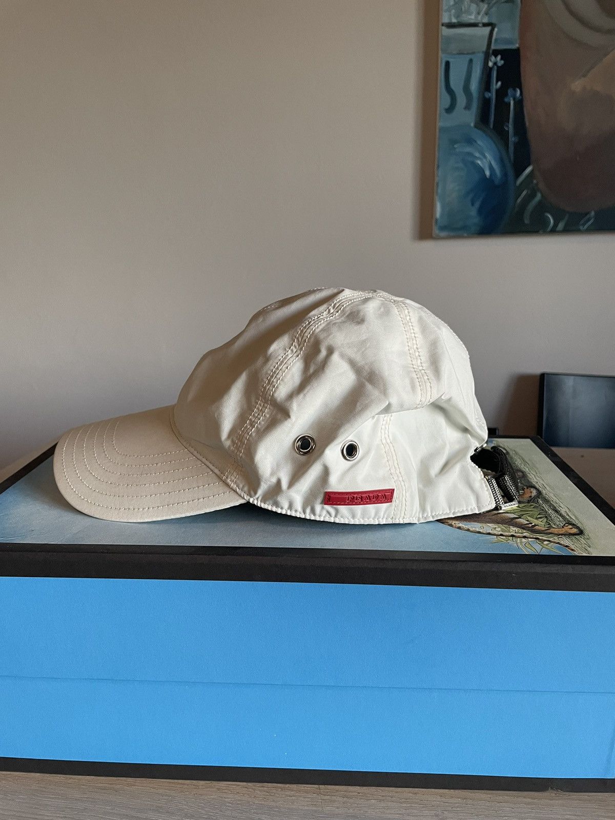 Prada Archive 90s Prada Red Tab Logo White Cap | Grailed