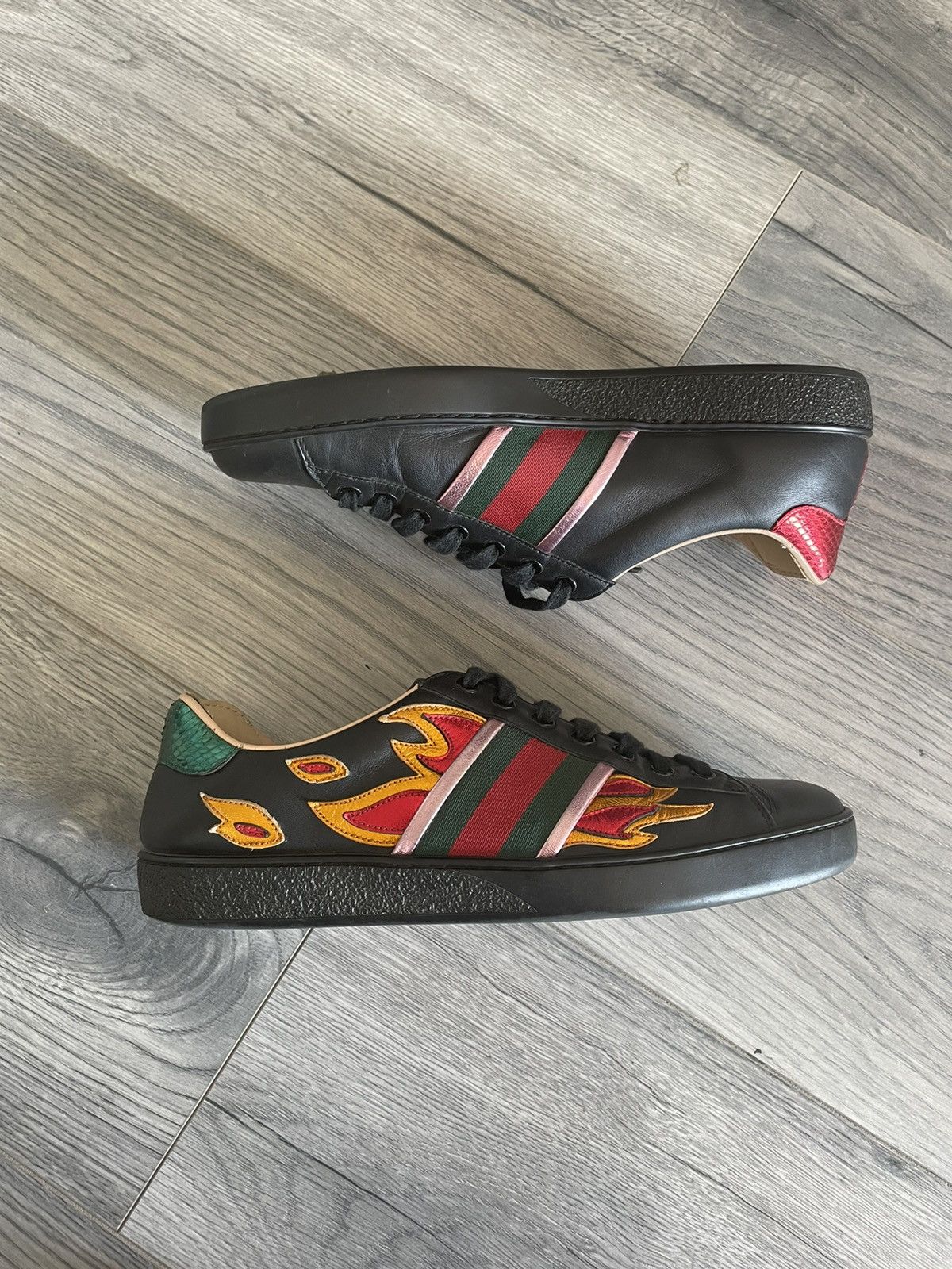 Gucci Gucci Ace Black Flame Sneakers | Grailed