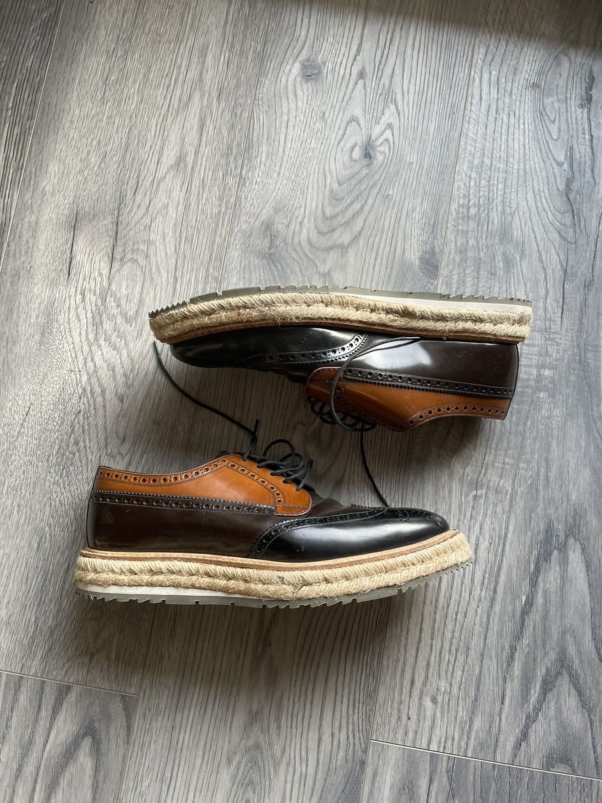 Prada Runway Wingtip Platform Creeper Brogues Espadrilles | Grailed