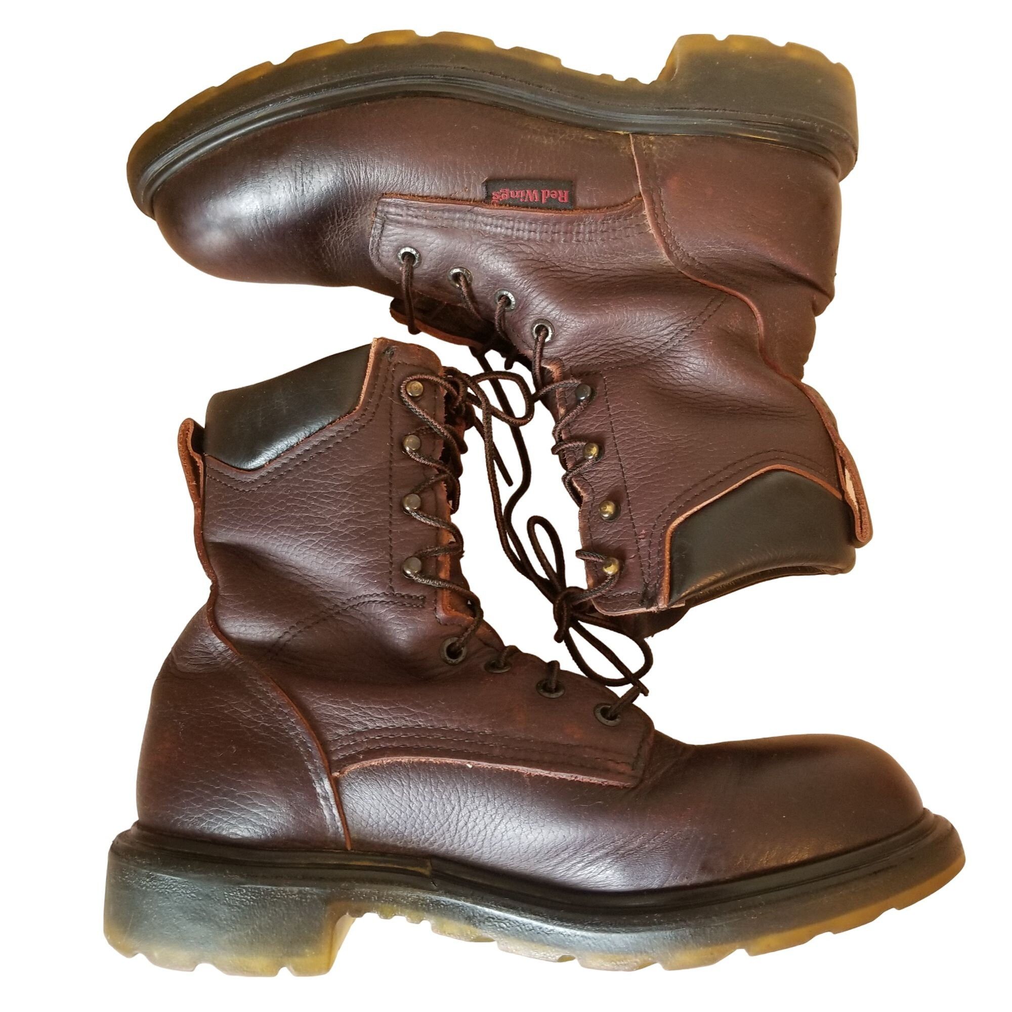 Red Wing Red Wing 7.5D Brown Leather Work Boots Lace Up Chunky Lug So ...