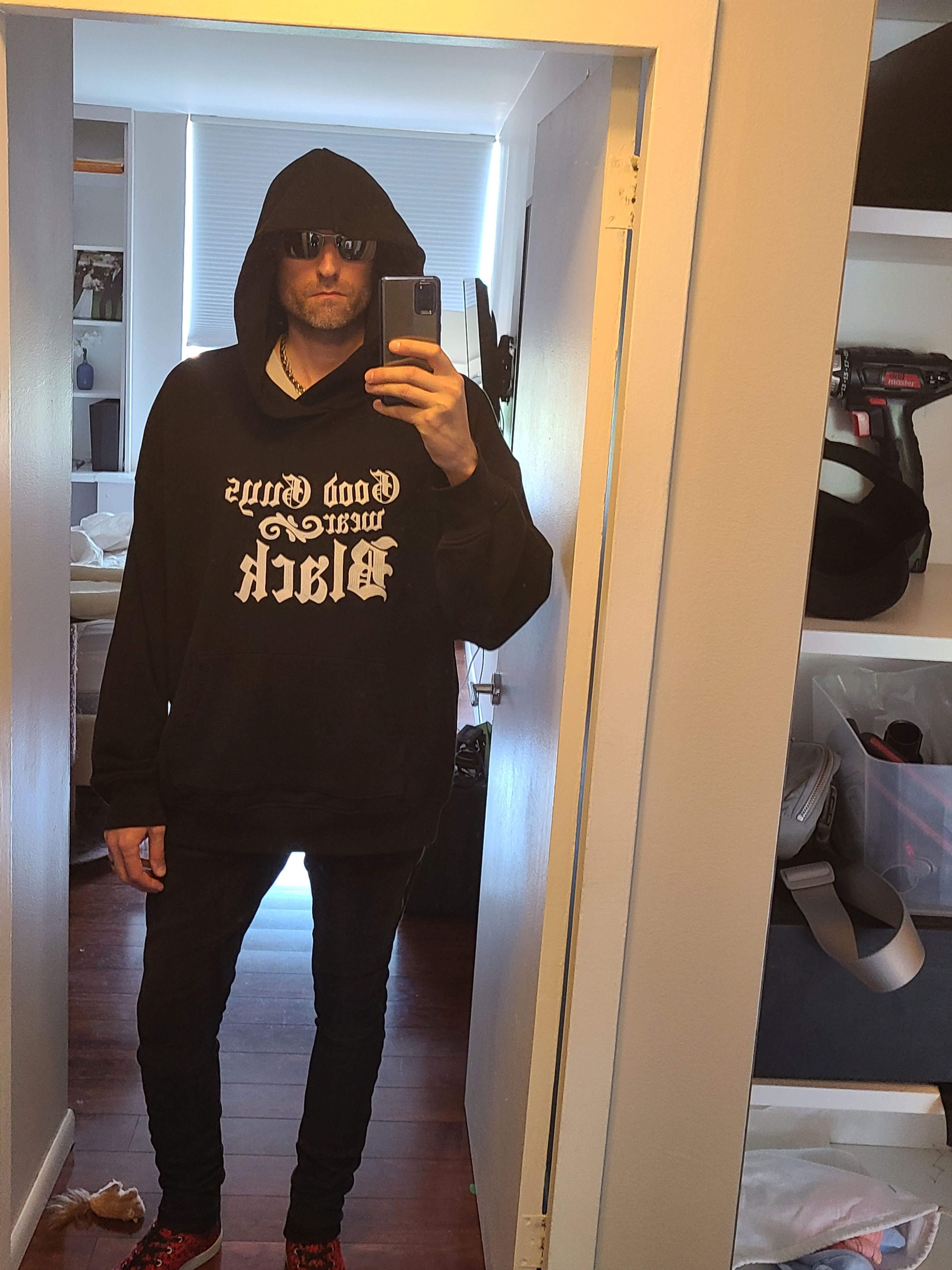 Amiri AMIRI, XXL “Good Guys Wear Black” Hoodie | Grailed