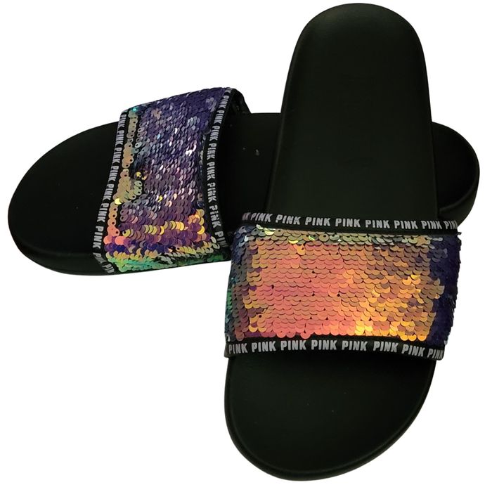 Victoria's Secret Victorias Secret Pink Sequin Iridescent Bling Slides ...