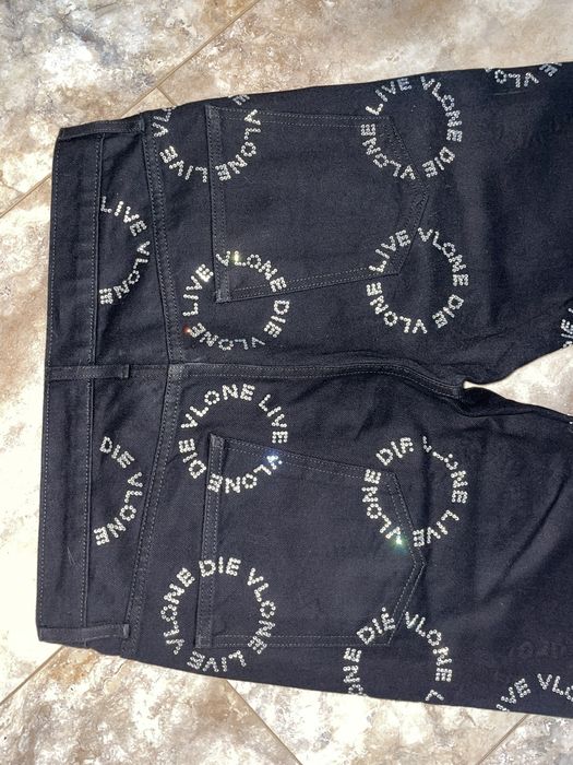 Vlone Sz 32 Vlone Silver Rhinestone Black Denim Jeans Crystals | Grailed