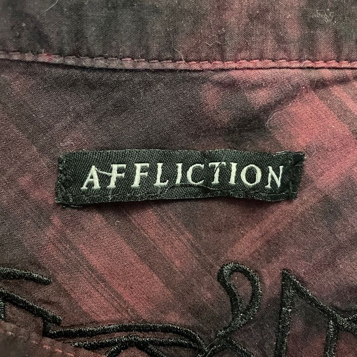 Affliction SIZE 4X Red Black Plaid Embroidered Cross Skull Shirt | Grailed
