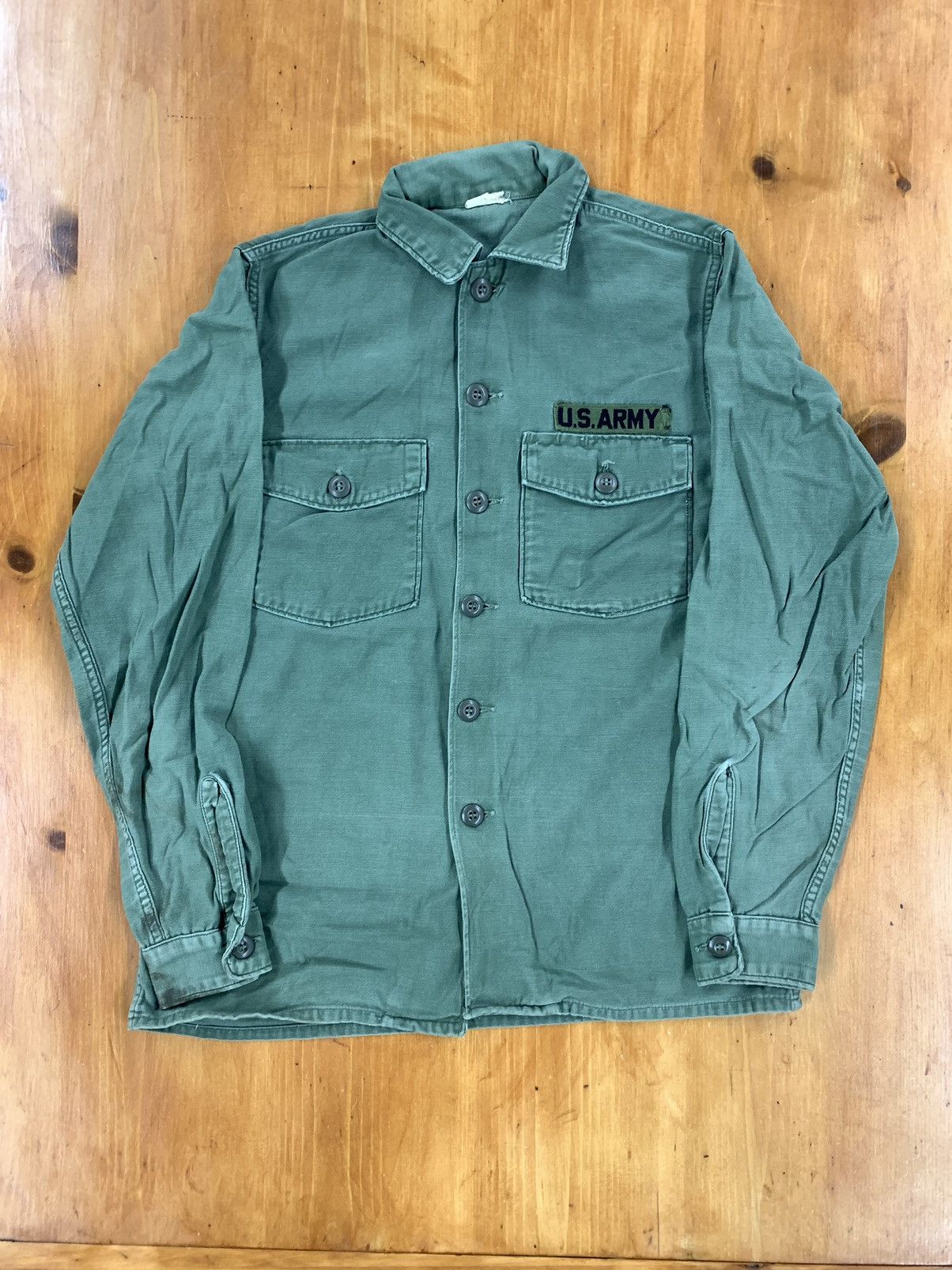 Military × Vintage Vintage Military Olive Army Button Up | Grailed