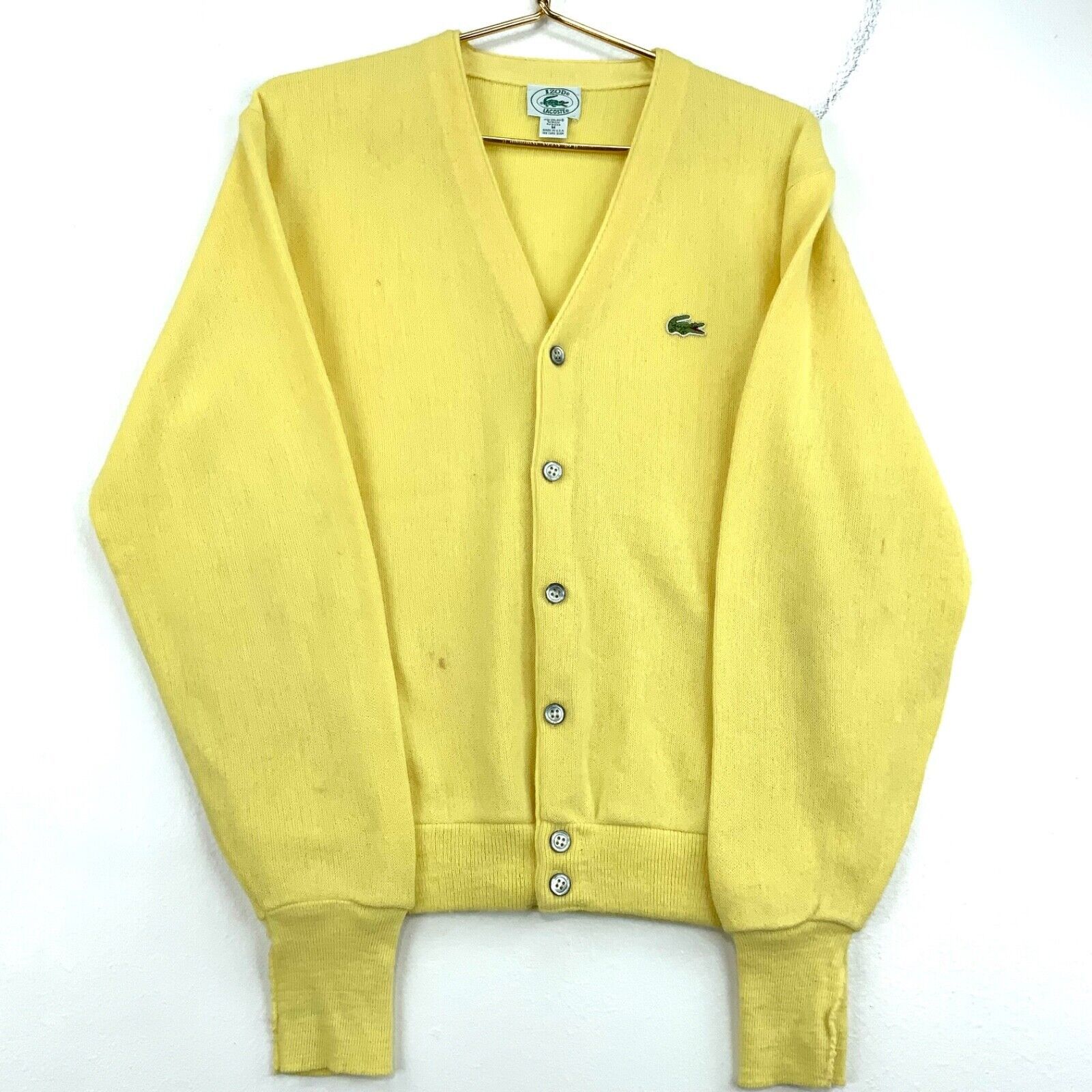 Izod Vintage Izod Lacoste Button Down Knit Cardigan Sweater Medium Yellow Made In Usa | Grailed