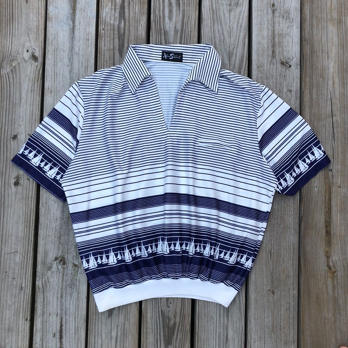 Streetwear × Vintage Vintage Alan Stuart Polo Sailboats Striped | Grailed