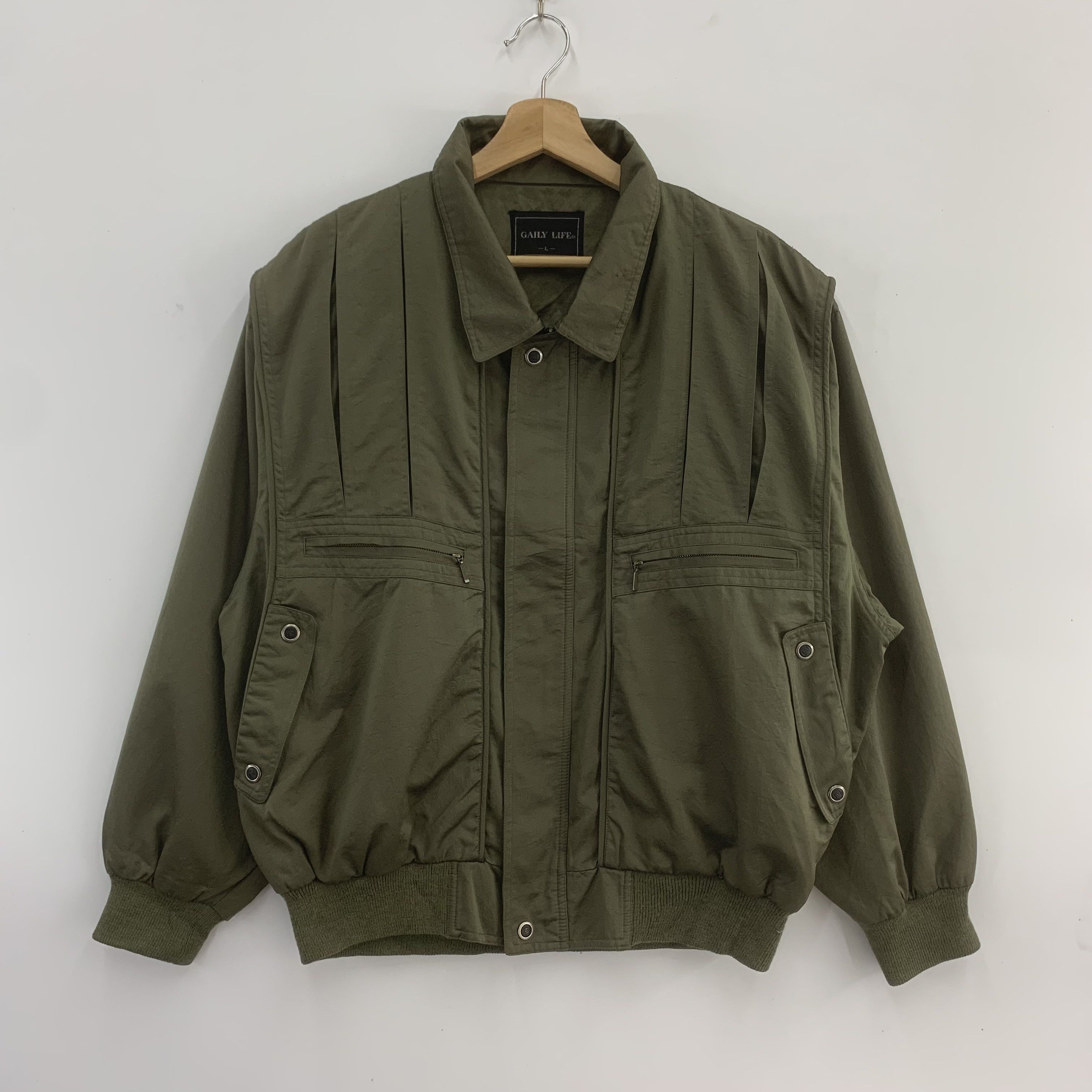 Japanese Brand Gaily Life Bomber Jacket Multipocket Olive Green | Grailed