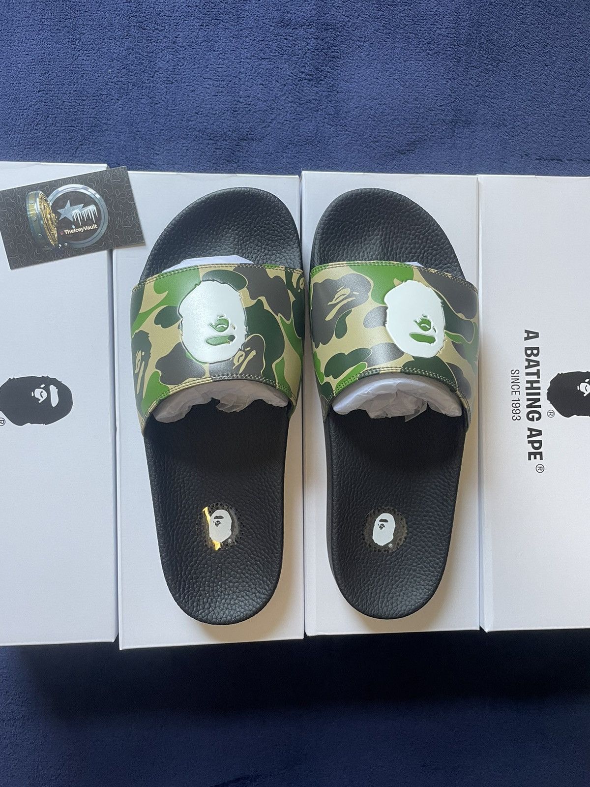 Bape Bape ABC Green Camo Ape Head Slides | Grailed