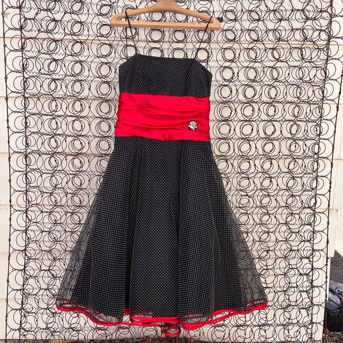 Vintage 90s red black white polkadot strapless punk goth prom dress ...