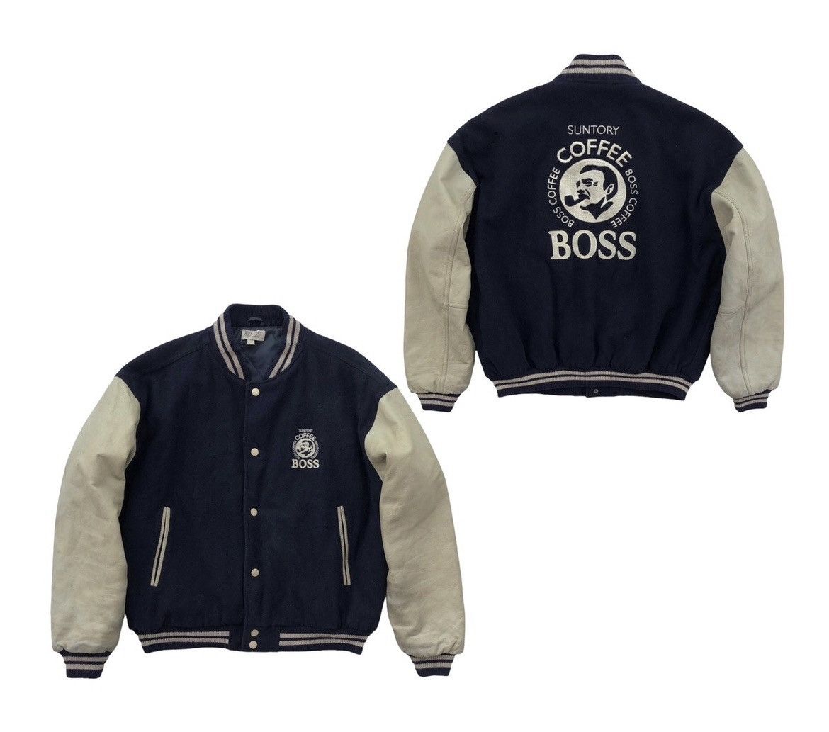 Vintage 💥 SUNTORY BOSS COFFEE WOOL LEATHER VARSITY JACKET | Grailed