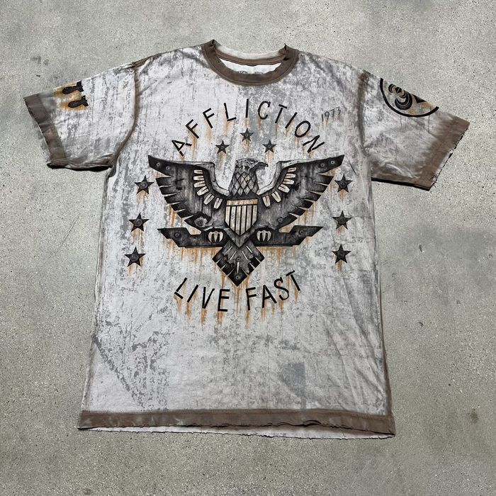 Affliction Affliction Live Fast Rust Brown Eagle American Flag MMA ...