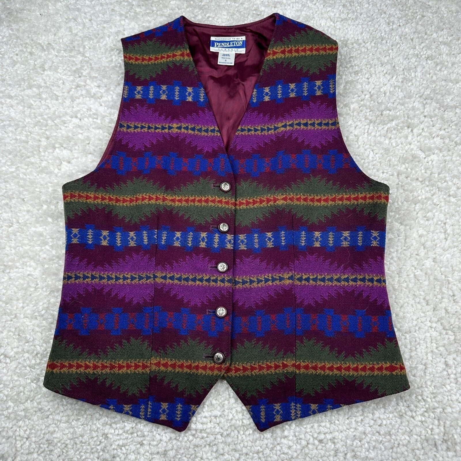 Pendleton Pendleton Vest Womens 6 Purple Blue Aztec Wool 100% Virgin ...