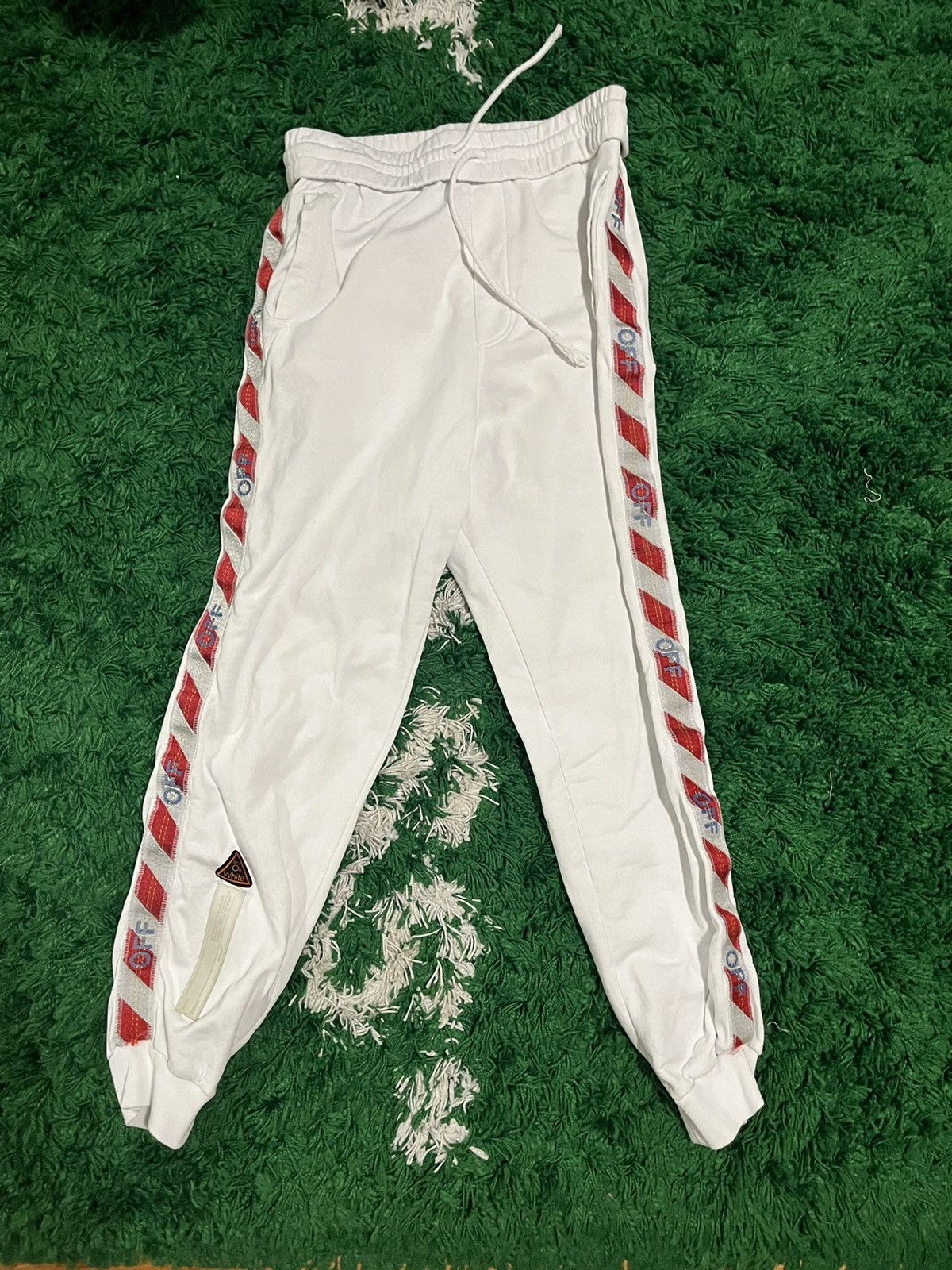 Off-White White off white sweats with red stripes | Grailed