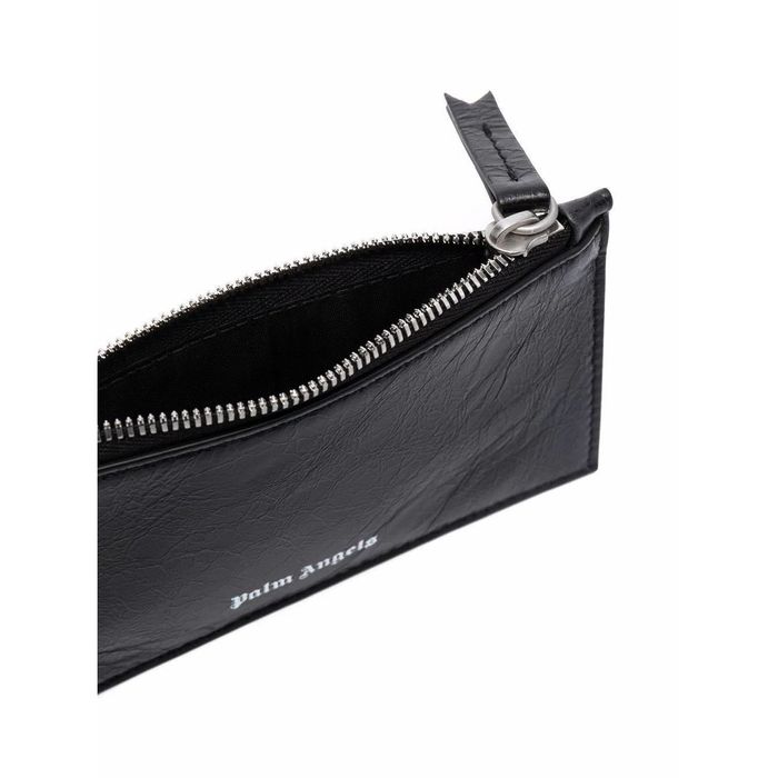 Palm Angels Palm Angels crinkle-texture zipped black cardholder | Grailed