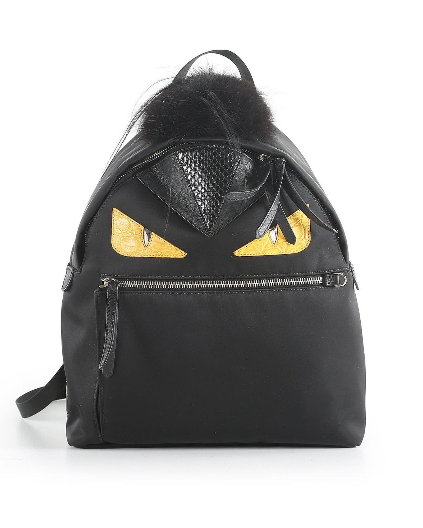 Fendi Fendi Black Nylon, Leather, and Fur Monster Eyes Backpack | Grailed