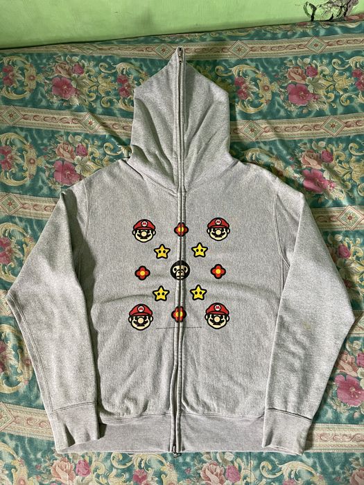 Bape BAPE × Nintendo Mario Milo Monogram Full Zip Hoodie Gray | Grailed