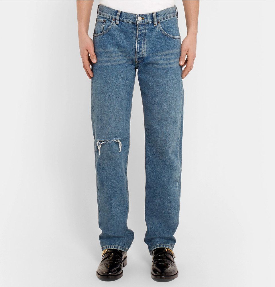 Balenciaga Blue Archetype Knee Rip Straight Jeans | Grailed