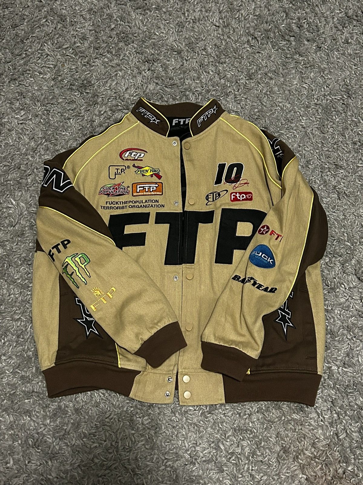 Fuck The Population FTP Pit Crew Jacket (TAN) | Grailed