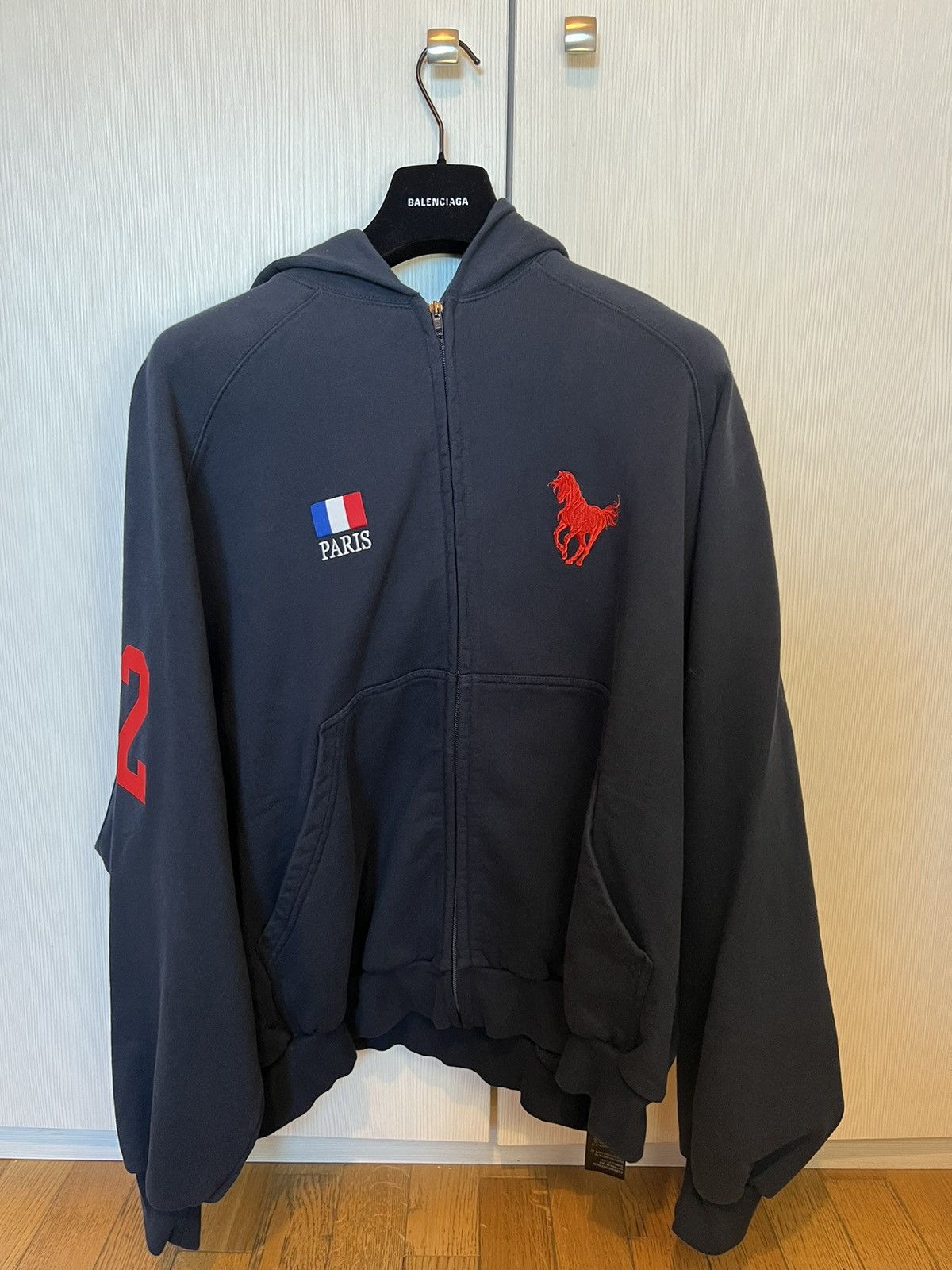 Balenciaga FW22 Balenciaga Runway Polo Embroidered Paris Zip up hoodie ...