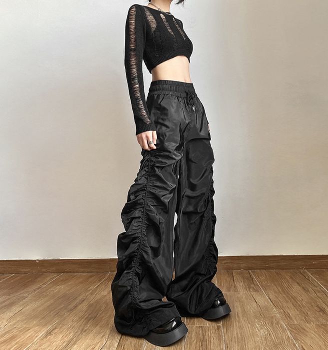 Vintage Punkrock Crinkle Sidesline Wide Leg Baggy Hippie Pants | Grailed
