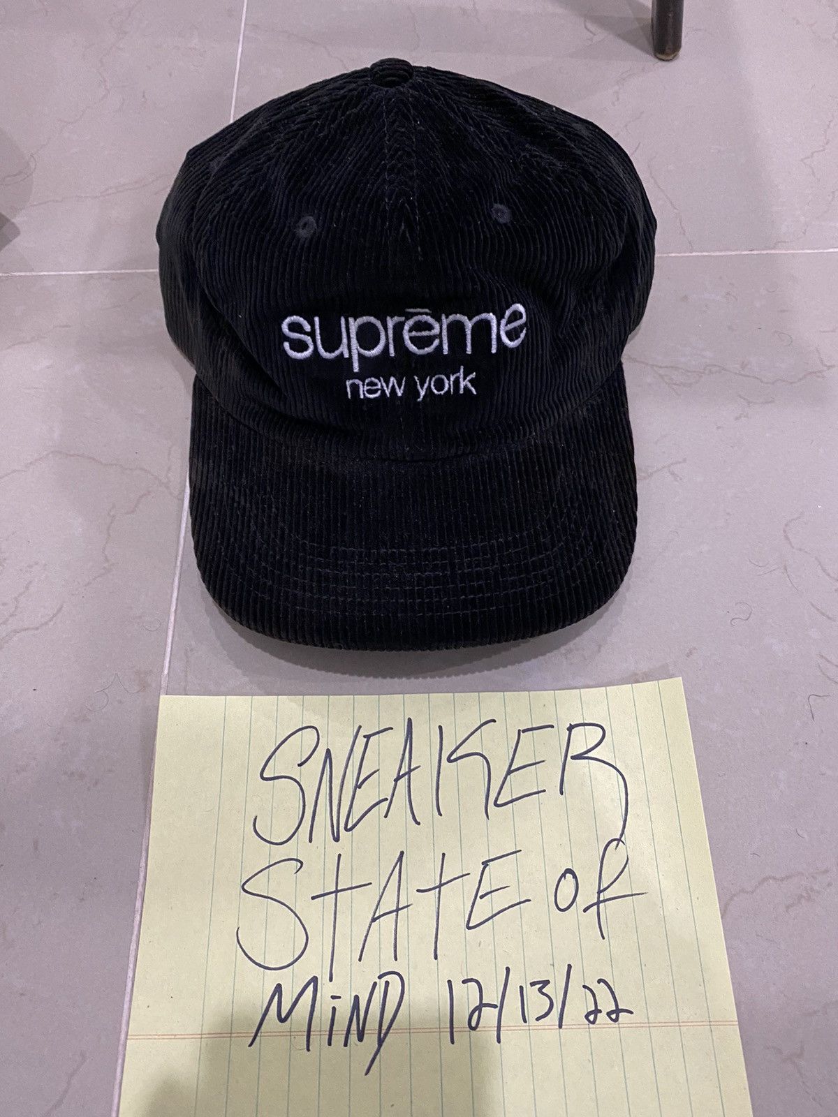 Supreme RARE Black Supreme classic logo corduroy 6 Panel S/S 2015 | Grailed