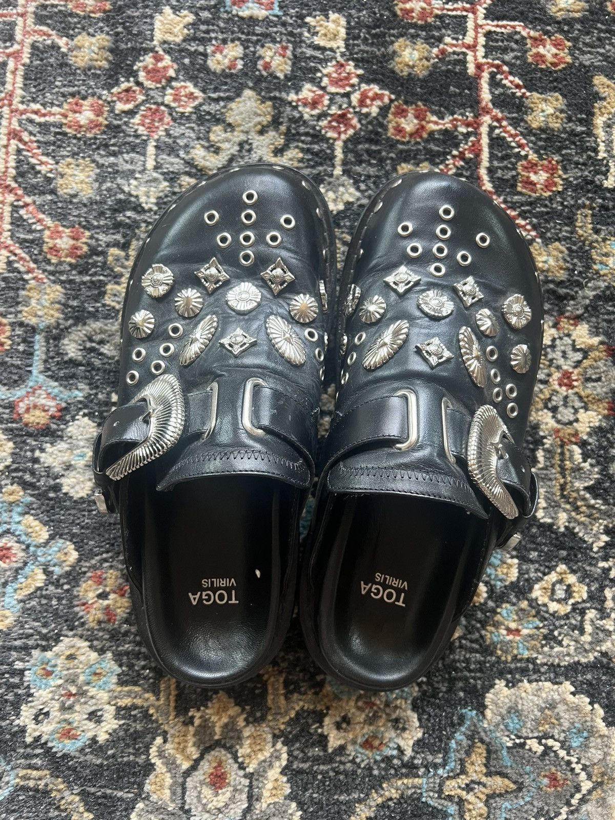 Japanese Brand Toga Virilis Black Leather Studded Clogs 42 | Grailed
