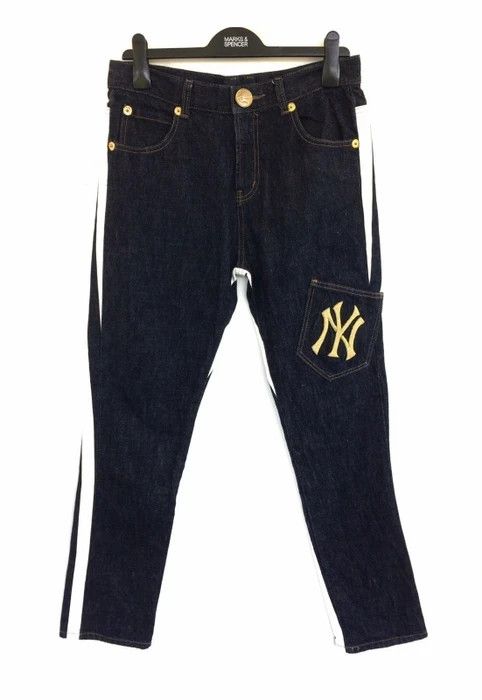 MLB New York Yankees Striped Design Hip Hop Style Denim Pant | Grailed